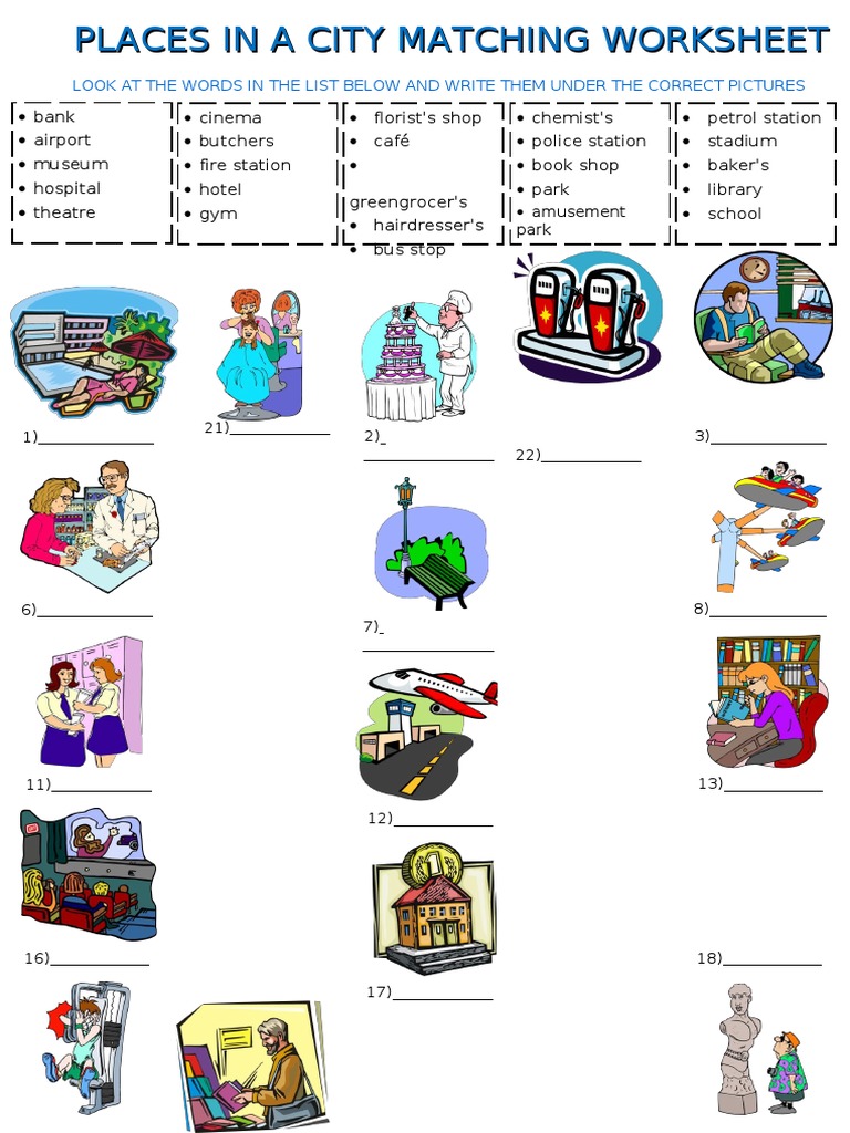 Places in A City Matching Exercise Vocabulary Worksheet | PDF