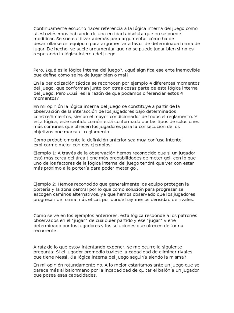 Logica Interna Juego | PDF | Sentido común | Lógica