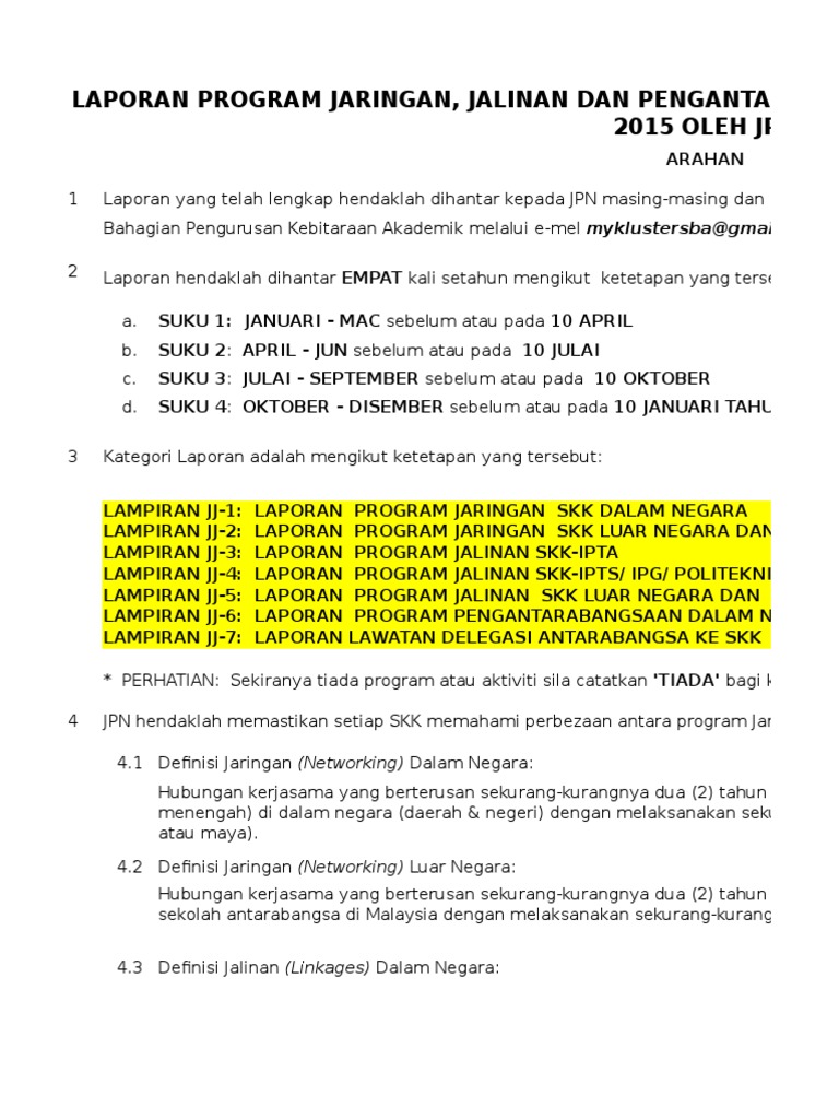Format Borang Laporan Jaringan, Jalinan & Program Pengantarabangsaan SKK Terkini | PDF