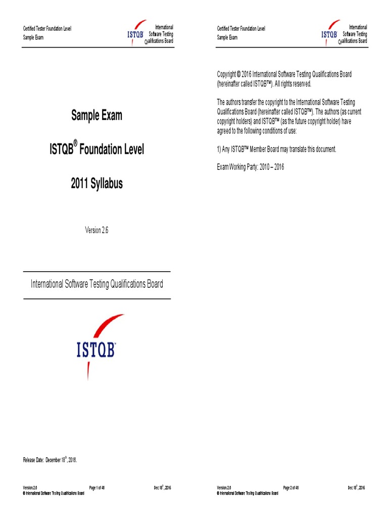 Foundation Level Sample Exam V2.6 | PDF | Software Testing | Component ...