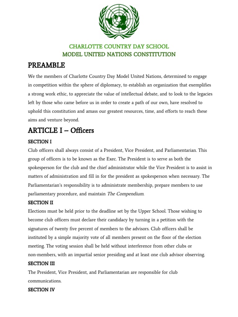 Preamble: Model United Nations Constitution | PDF | Vice President Of ...