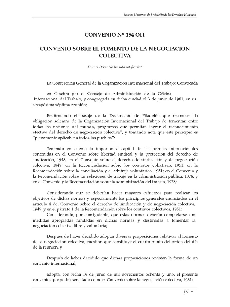 Convenio 154 OIT sobre Negociación Colectiva | PDF | Organización Internacional del Trabajo ...