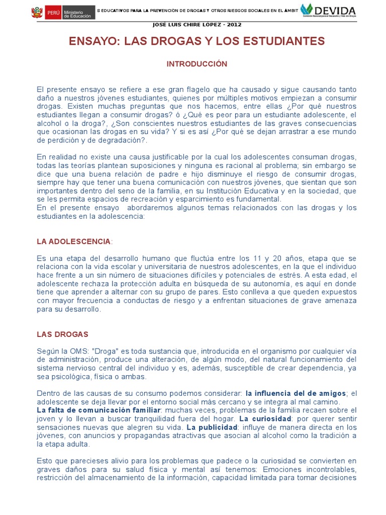 Ensayo Las Drogas Pdf Drogas Adultos