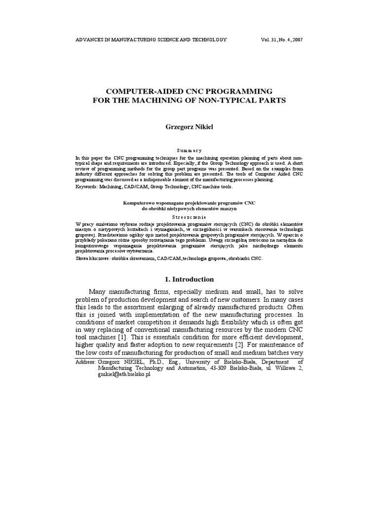 Computer-Aided CNC Programming For The Machining of Non-Typical Parts | PDF