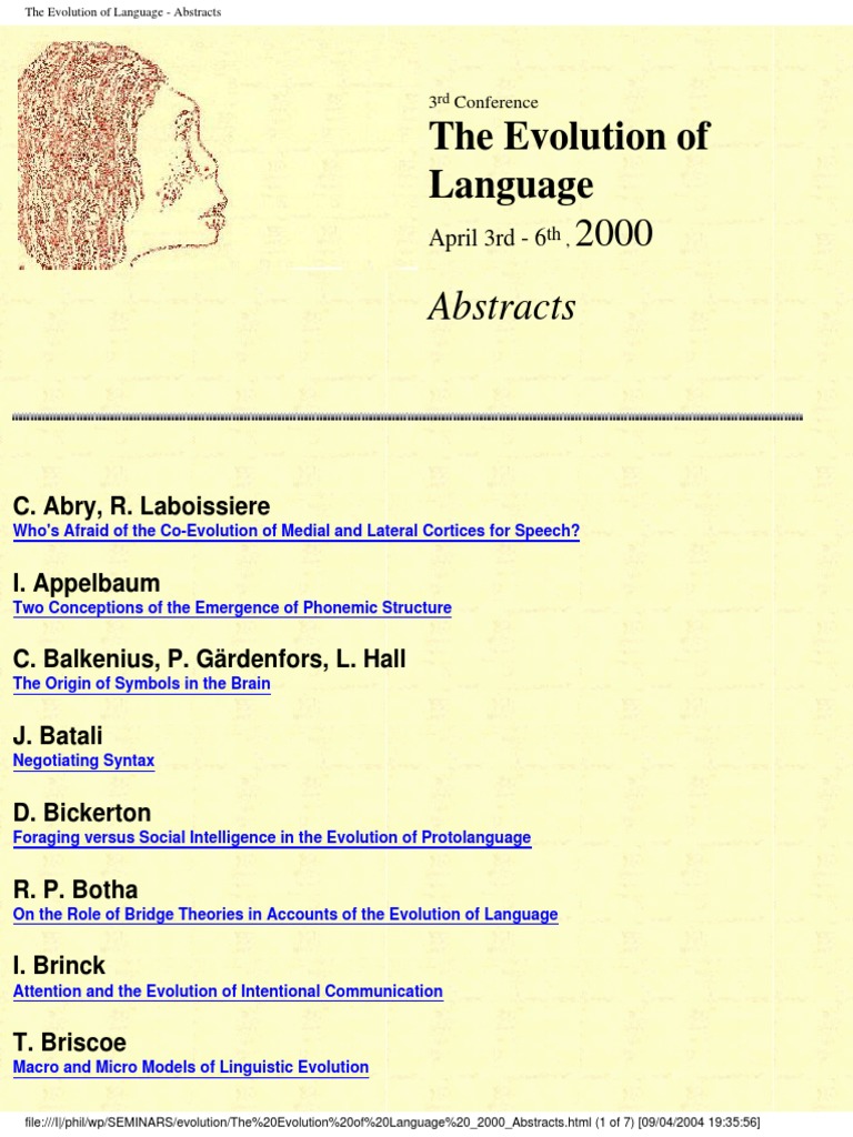 3rd Conference - The Evolution of Language | PDF | Origin Of Language ...