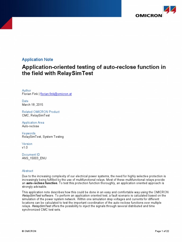 RelaySimTest AppNote Application Oriented Testing Auto Reclose Function ...