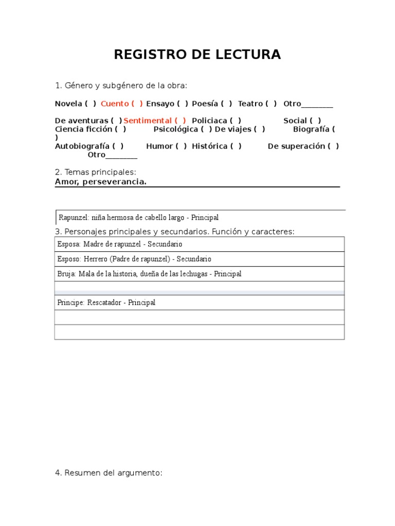 Informe de lectura: Rapunzel | PDF | Rapunzel | Narración