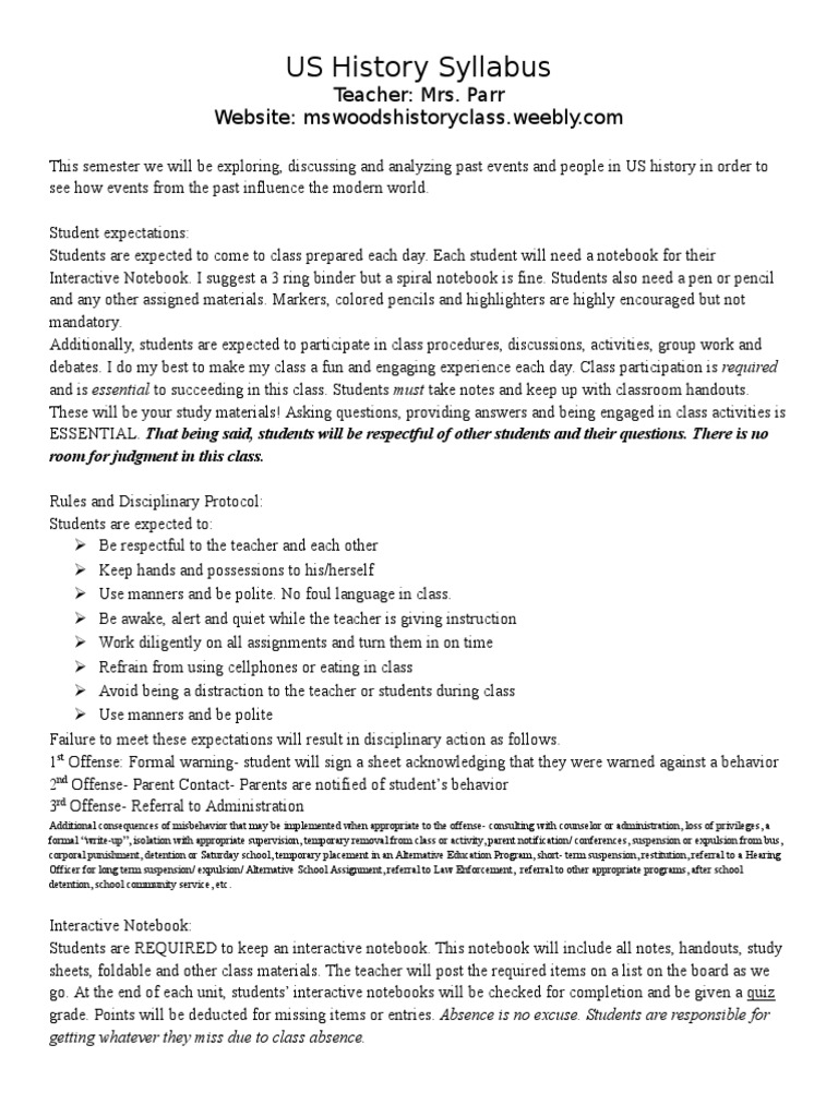 Us History Syllabus | PDF | Schools | Teachers