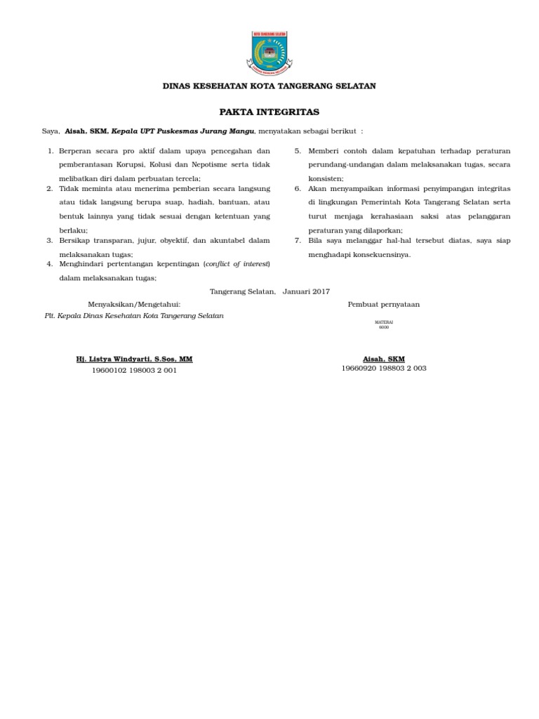 Contoh Pakta Integritas | PDF