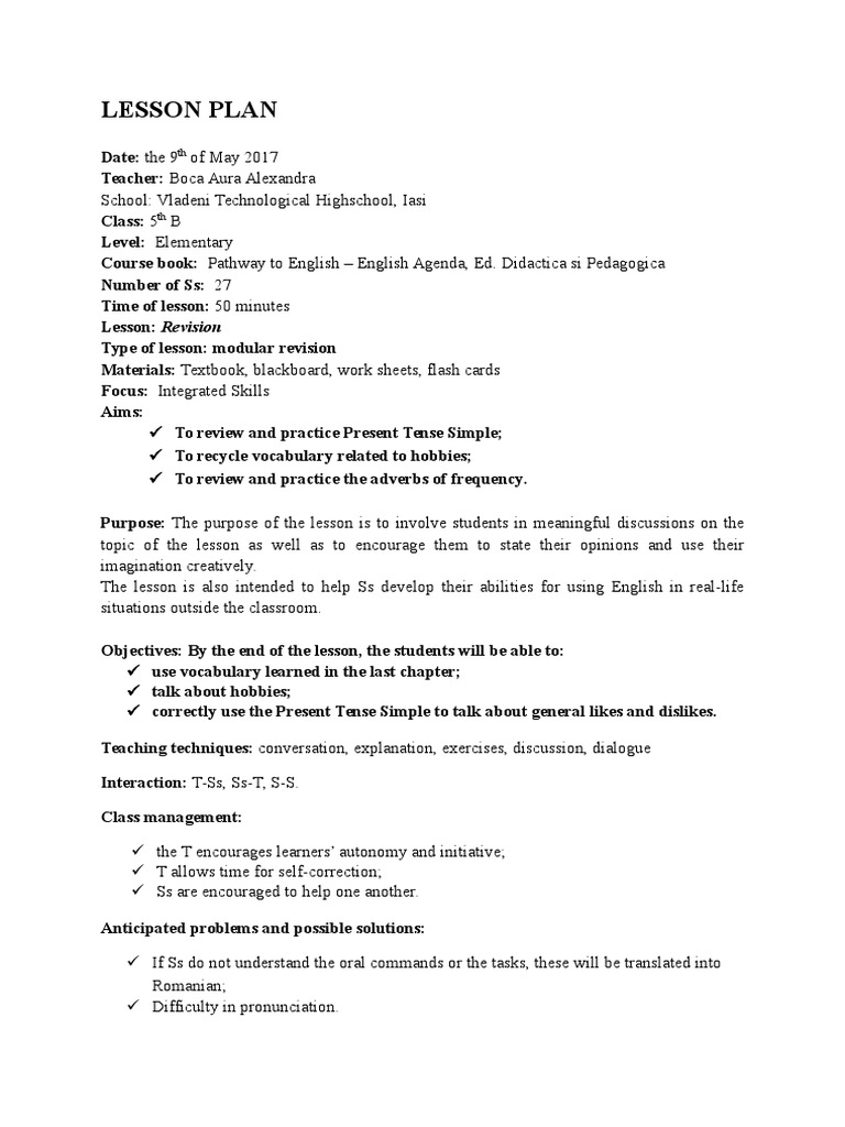 5th Grade English Revision Lesson Plan | PDF | Lesson Plan | Cognition