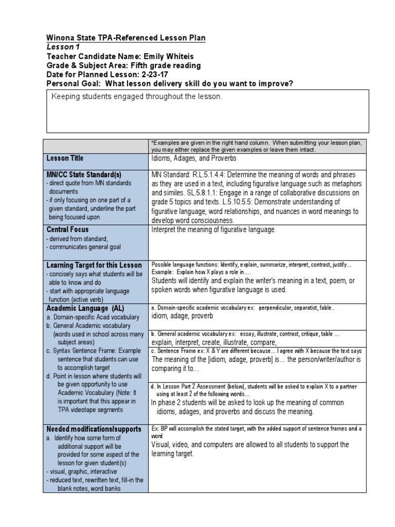 Fifth Grade Figurative Language Lesson Plan | PDF | Educational ...