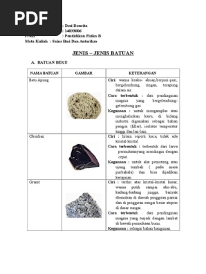 Jenis Jenis Batuan Pdf - Materi Soal