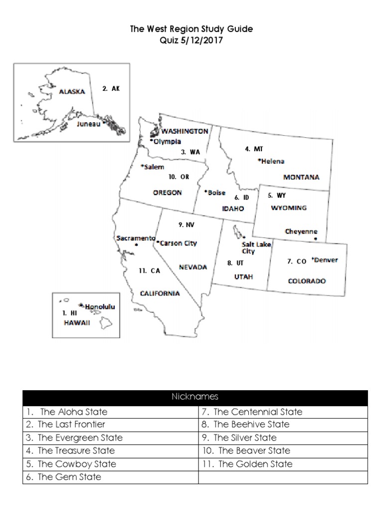 West Region States and Nicknames | PDF