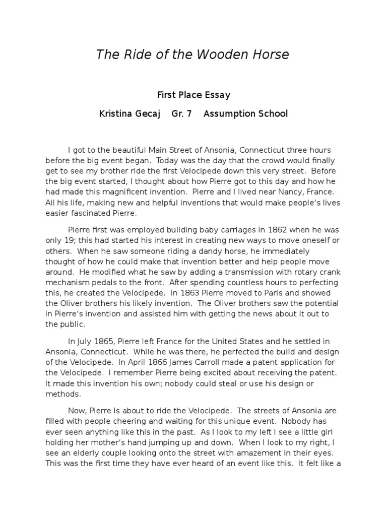The Ride of The Wooden Horse: First Place Essay Kristina Gecaj Gr. 7 ...
