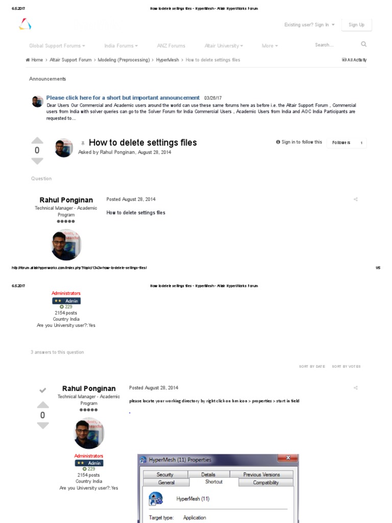 How To Delete Settings Files - HyperMesh - Altair HyperWorks Forum ...