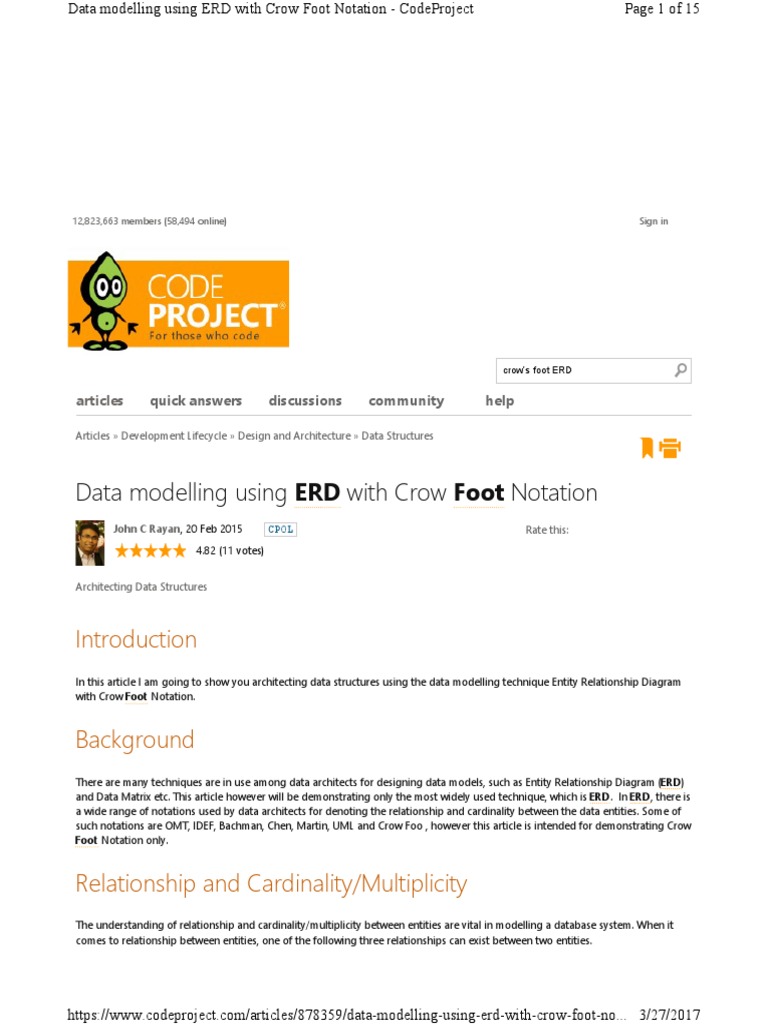 Data Modelling Using ERD With Crow Foot Notation | Conceptual Model ...