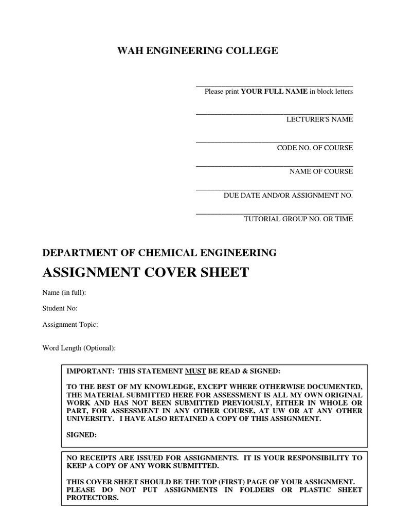 Assignment Cover Sheet: Wah Engineering College | PDF