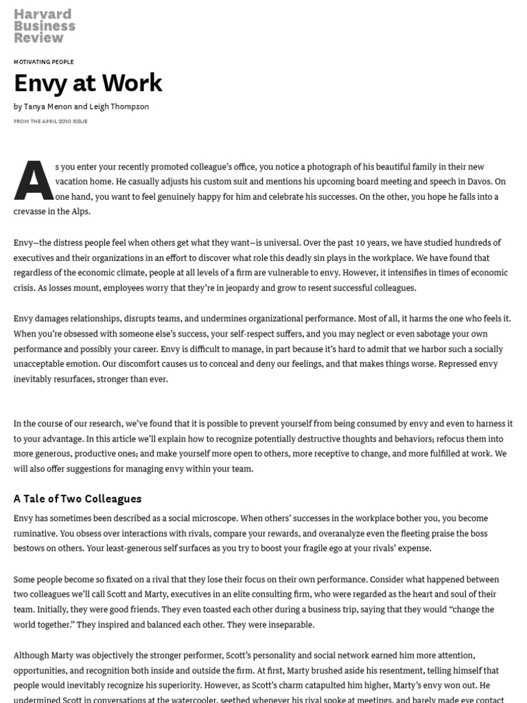 Lecture 3 - Envy at Work | PDF | Envy | Leadership