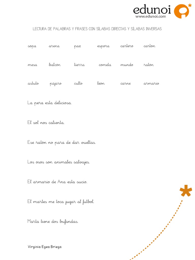 Ejercicio Lectura de Palabras y Frases Con Silabas Directas y Silabas ...