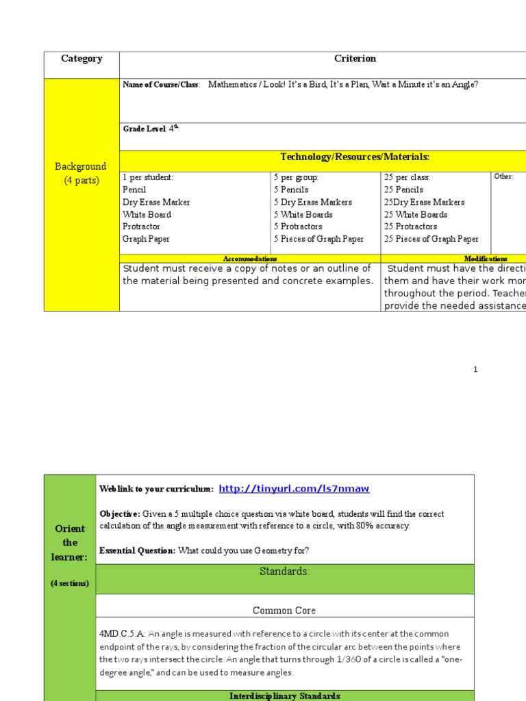 Zappia Anthony Lesson Plan 5 8 17 100pmfinal | PDF | Angle | Common ...