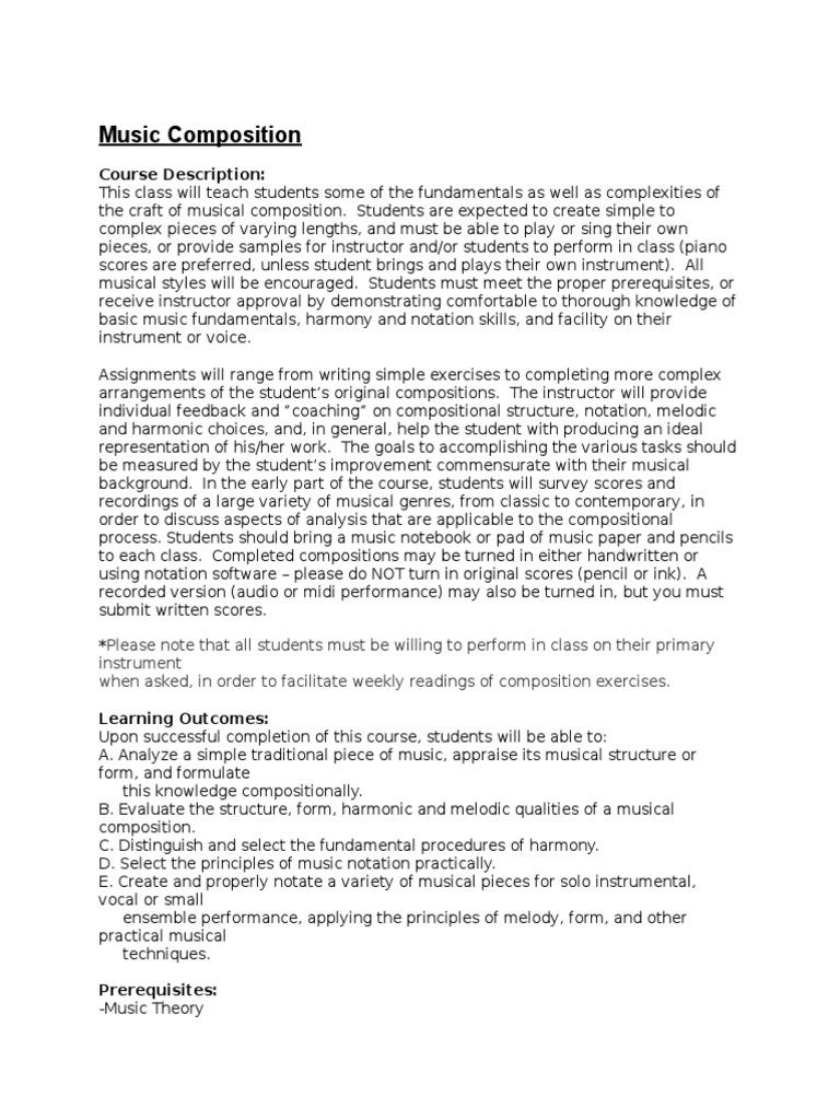Music Composition Course Description | PDF | Musical Compositions | Harmony