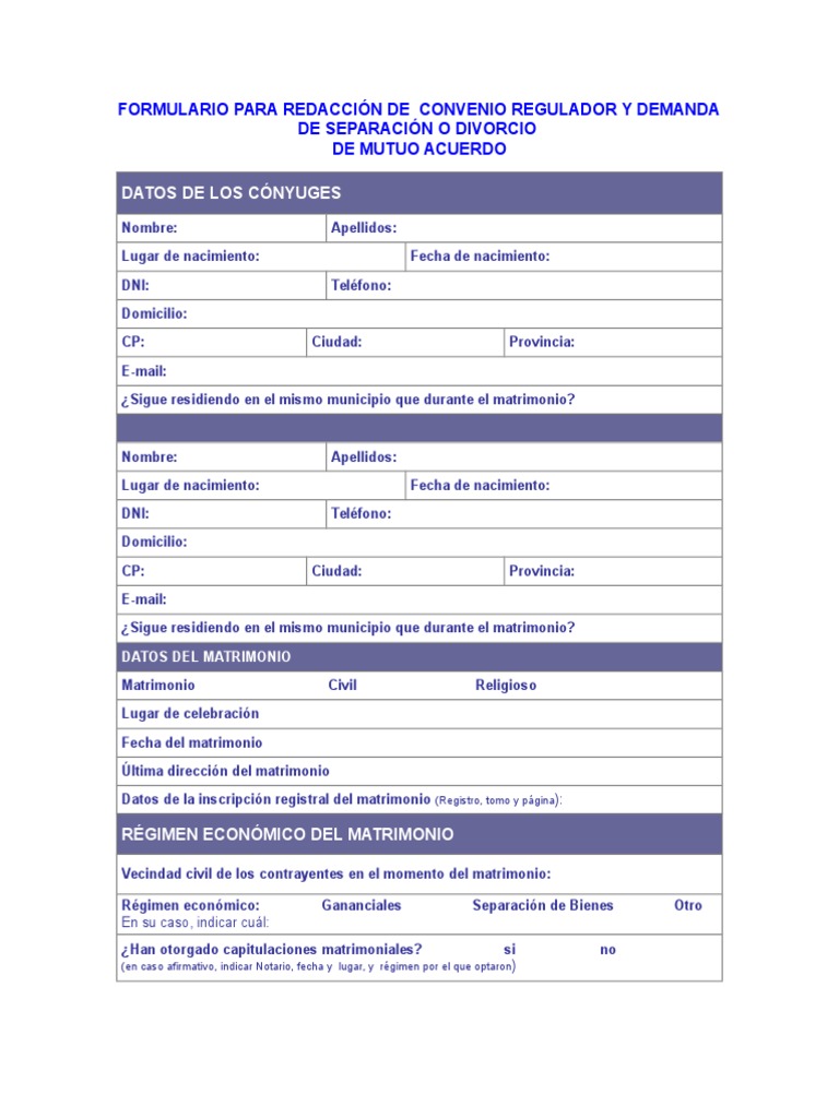 Formulario Divorcio | PDF | Divorcio | Matrimonio