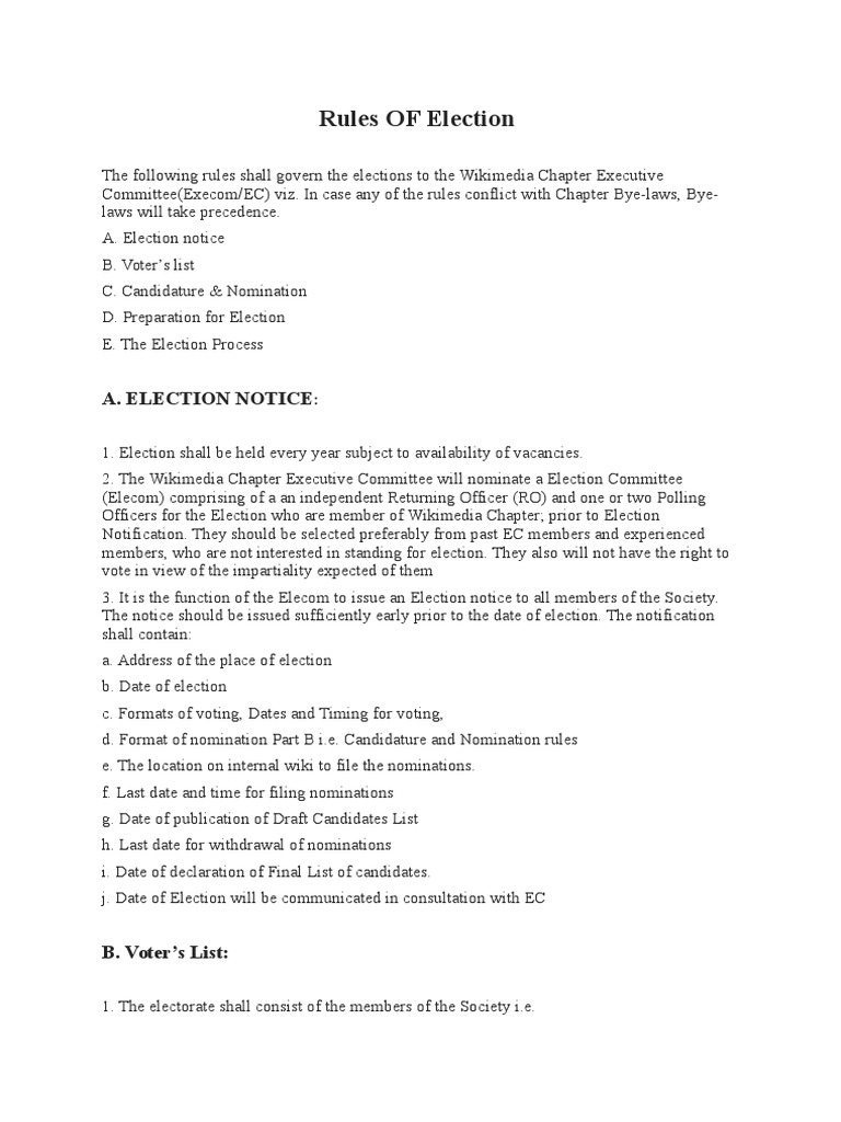 Rules OF Election | PDF | Ballot | Elections