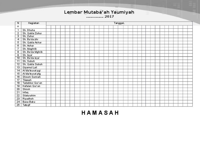 Lembar Mutaba'ah Yaumiyah 2017 | PDF