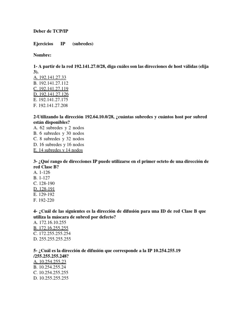 TCP IP - Ejercicios Subnetting | PDF | Dirección IP | Red de arquitectura