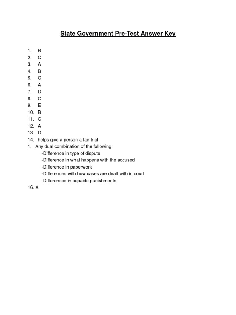 State Government Pre-Test Answer Key | PDF | Law