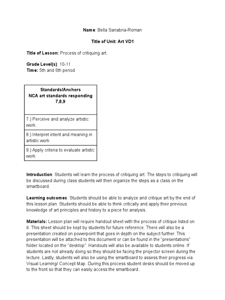 Lesson Plan Critique | Download Free PDF | Lecture | Lesson Plan