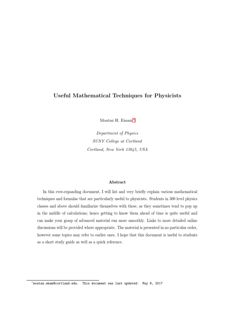 Useful Mathematical Techniques For Physicists | Download Free PDF ...