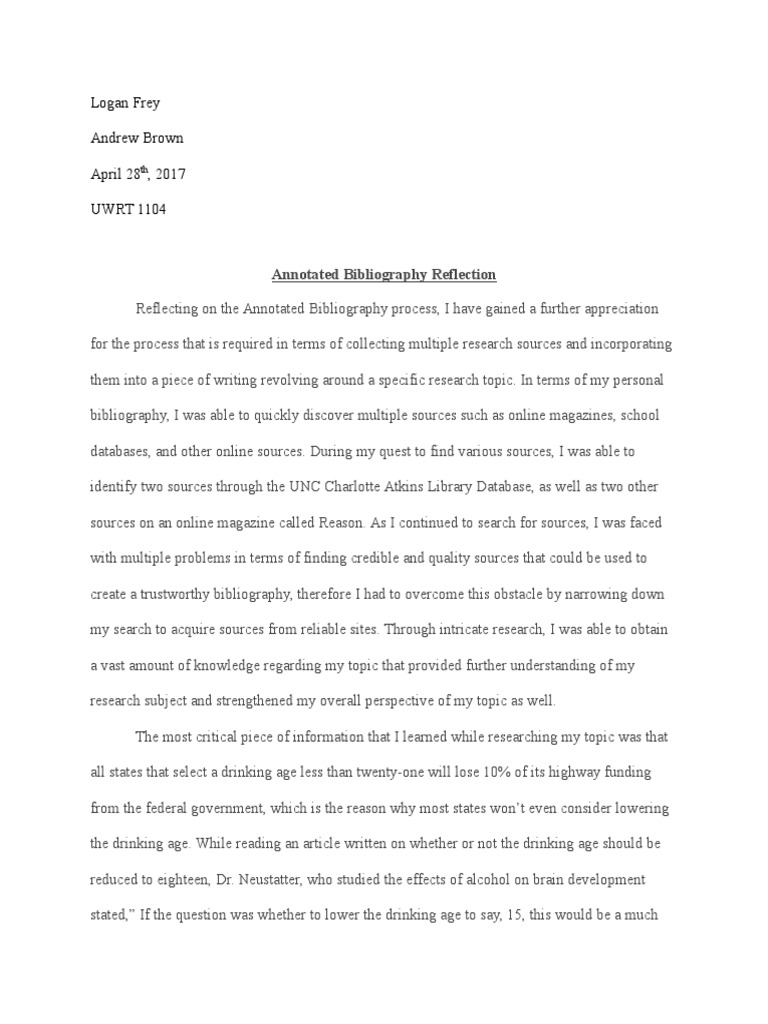 Annotated Bibliography Reflection | PDF | Bibliography | Citation