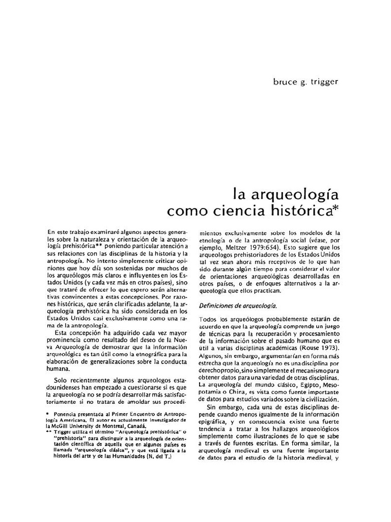 La Arqueología Como Ciencia Historica. Bruce Trigger | PDF