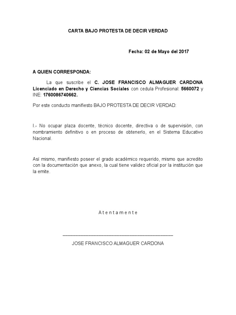 Carta Bajo Protesta | PDF