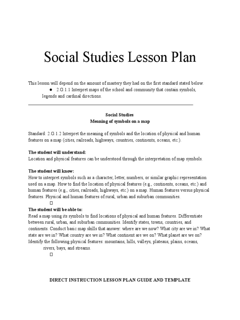 Social Studies Lesson Plan: Social Studies Meaning of Symbols On A Map ...