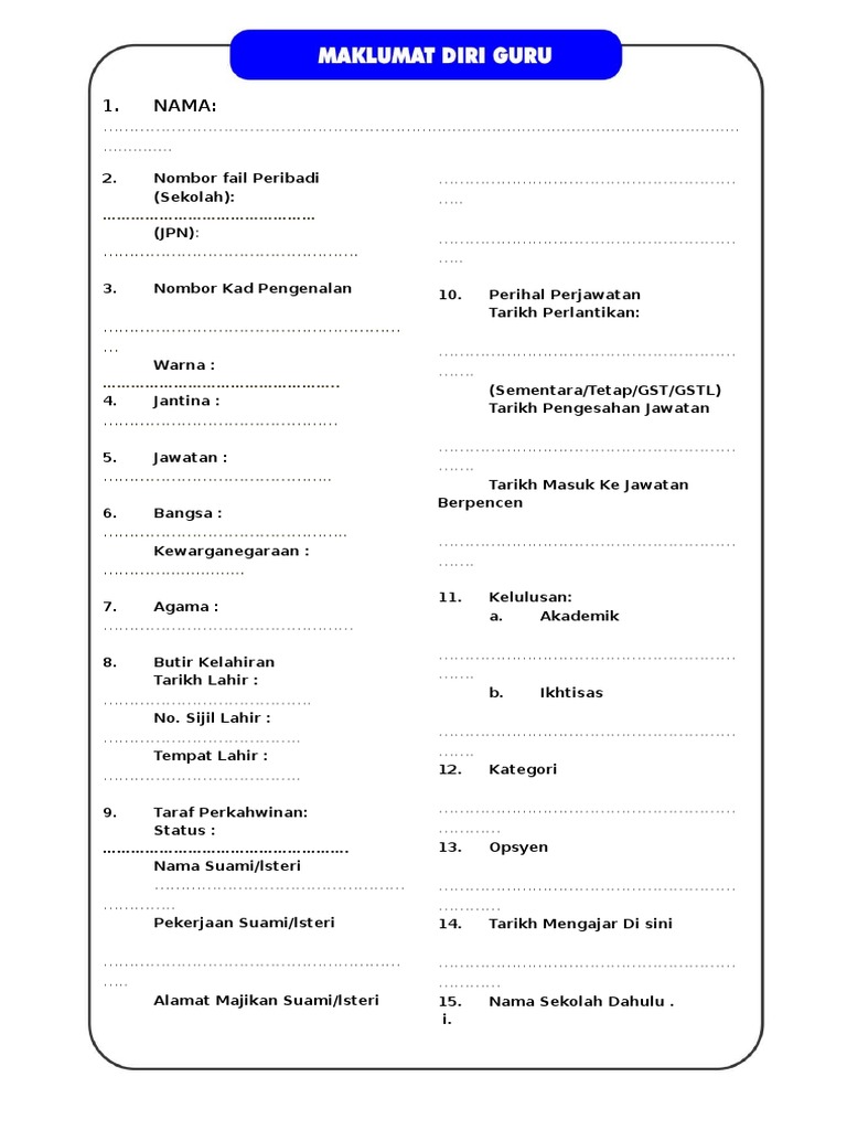 Maklumat Diri Guru | PDF