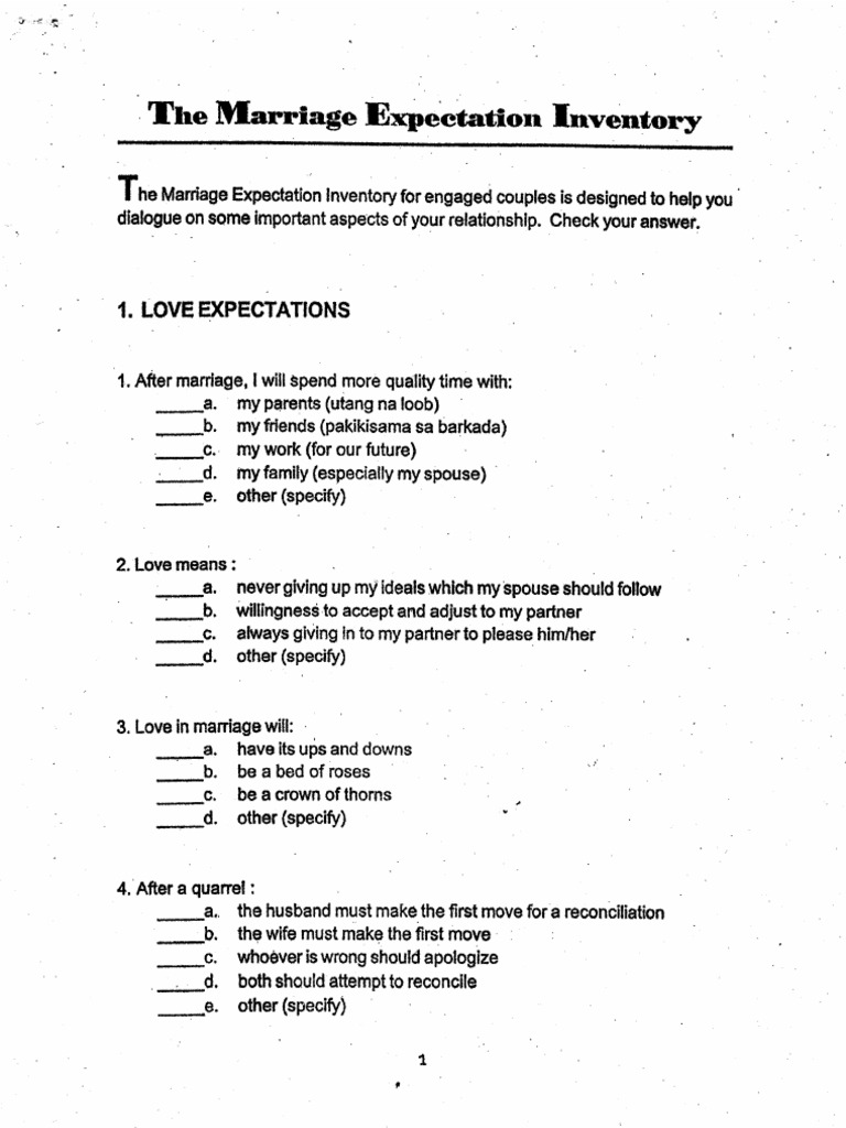 Marriage Expectation Inventory PDF | PDF
