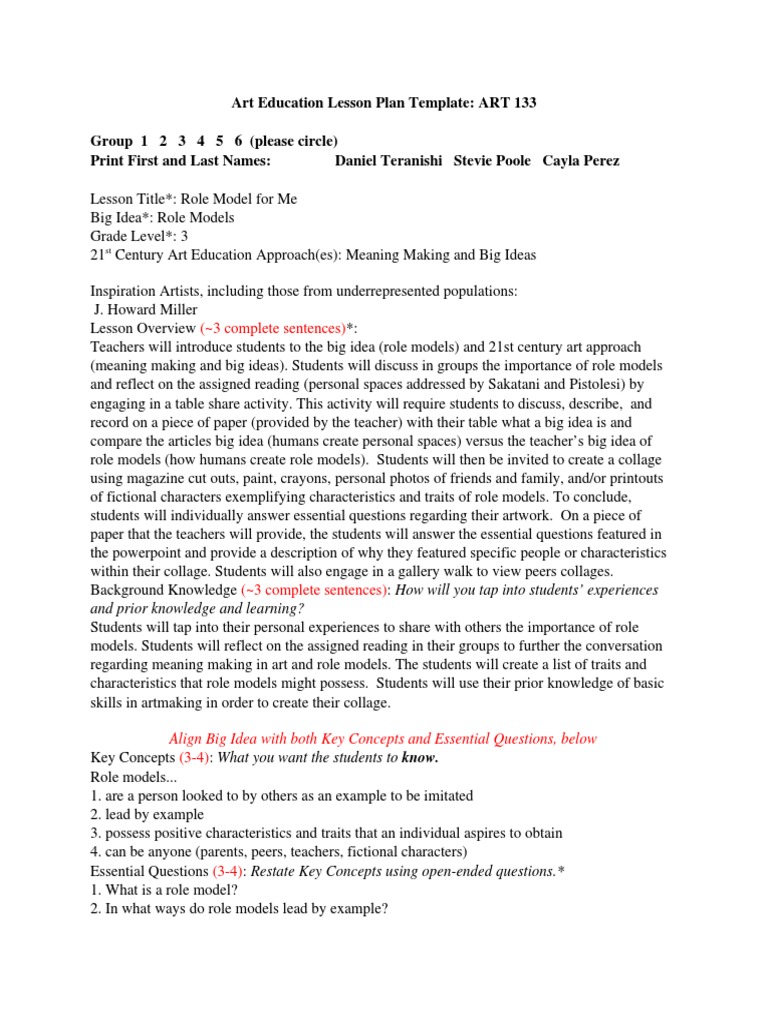 Art133lessonplan | PDF | Lesson Plan | Cognition