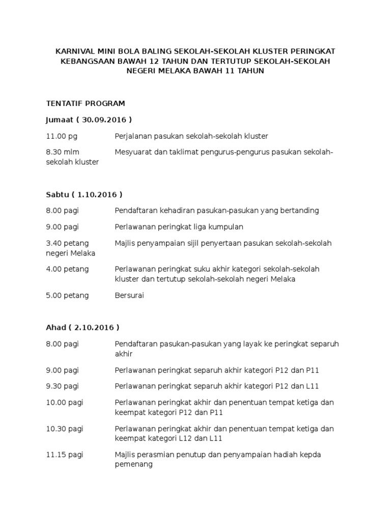 Tentatif Karnival Mini Bola Baling Sekolah | PDF