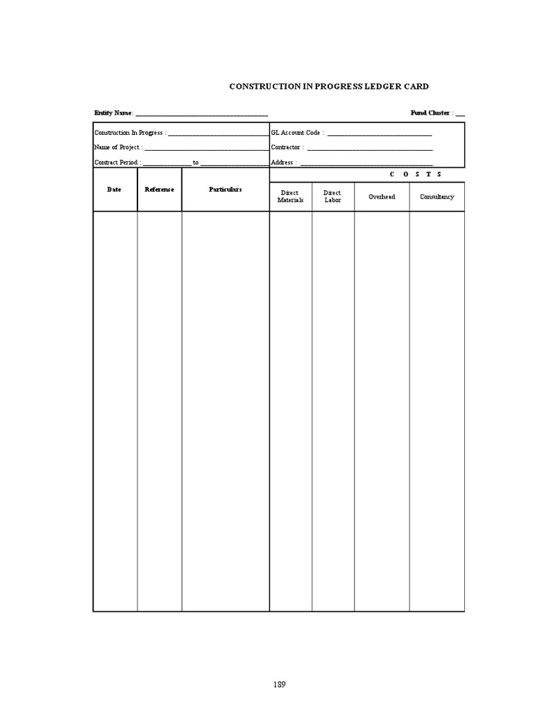 Construction in Progress Ledger Card: Entity Name: - Fund Cluster | PDF