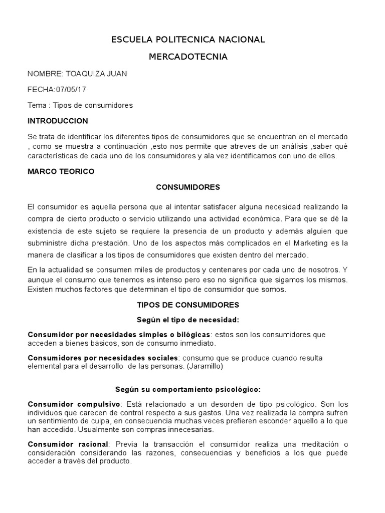 Clasificación de Tipos de Consumidores | PDF | Los consumidores ...