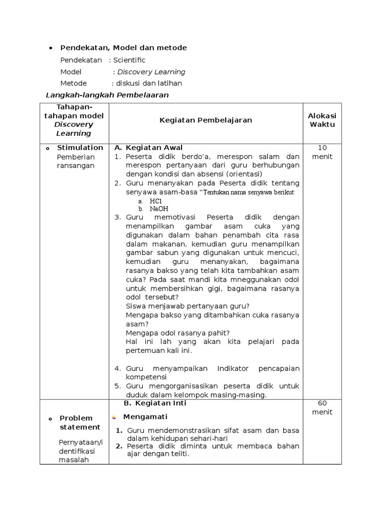 Langkah-Langkah Pembelajaran RPP Asam-Basa | PDF