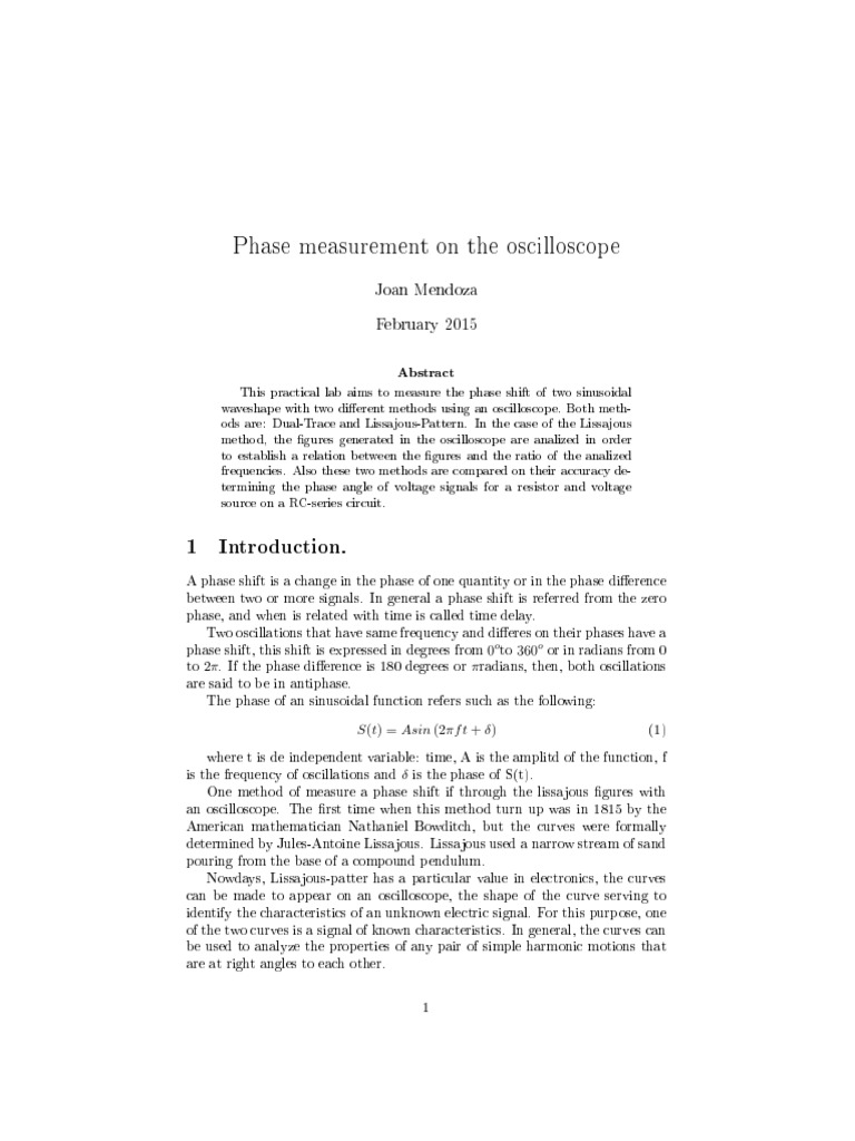 Lissajous Patterns With Oscilloscope | PDF | Phase (Waves) | Electrical ...