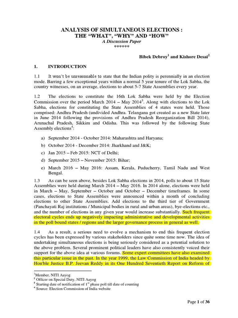 Analysis of Simultaneous Elections - The 'What', 'Why' and 'How' | PDF ...