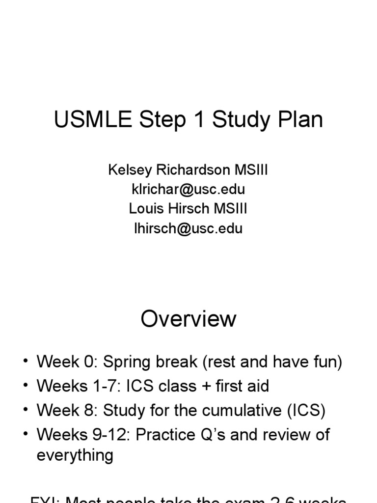 8-Week USMLE Step 1 Study Plan | PDF | United States Medical Licensing ...