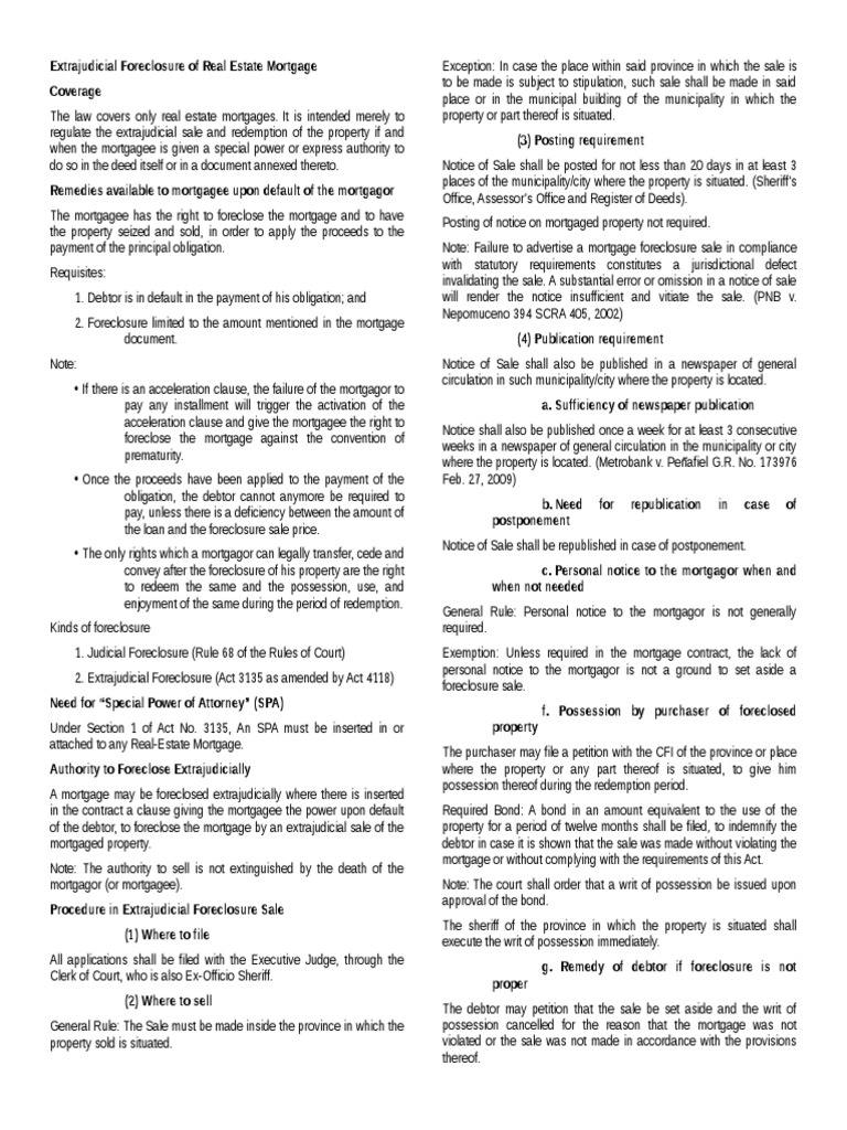Extrajudicial Foreclosure of Real Estate Mortgage | PDF | Mortgage Law | Foreclosure