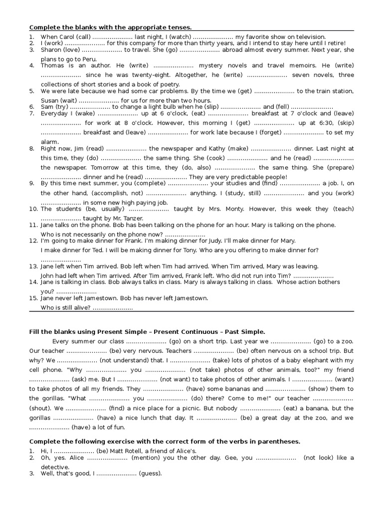 Tenses Exercises | PDF | Exploration | English Language