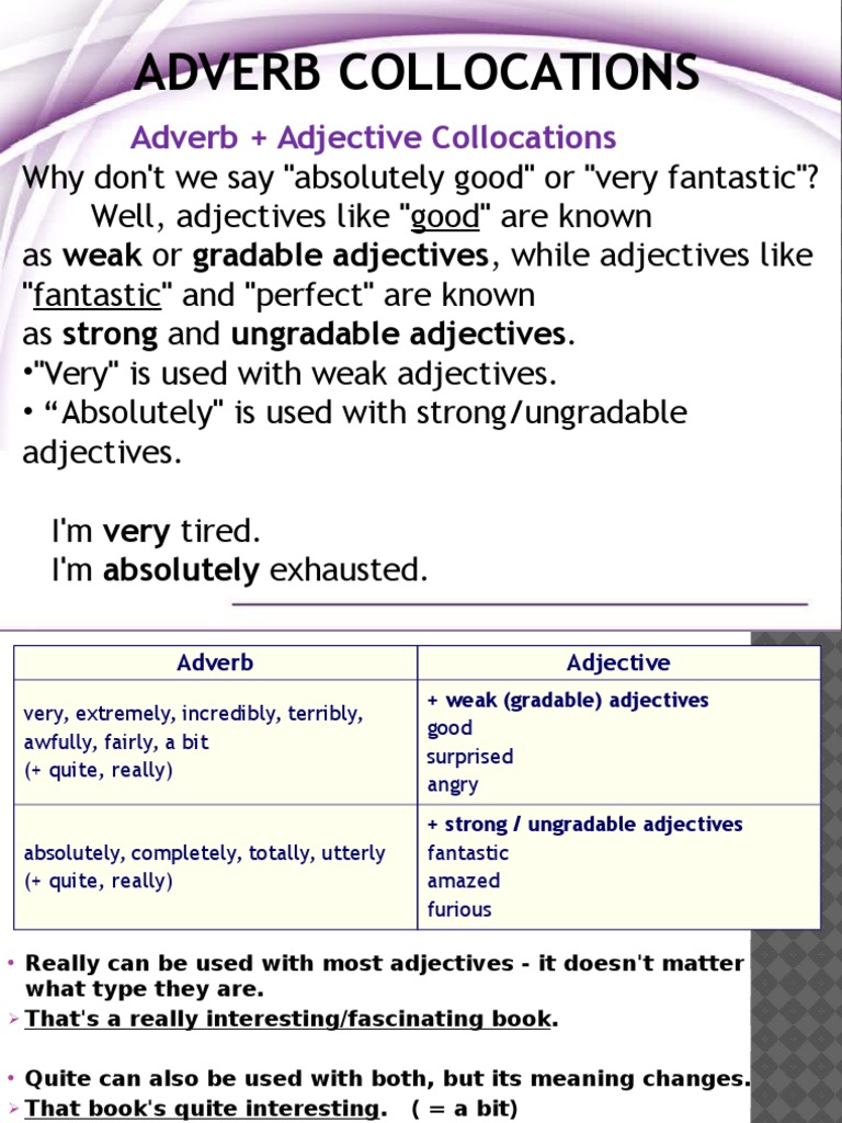Adverbs Collocations | PDF | Adjective | Onomastics