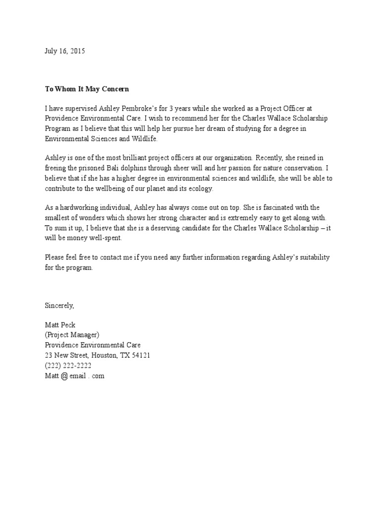 Sample Recoomendation Letter | PDF